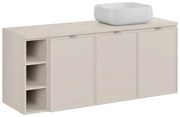 Závěsná skříňka Bella Cashmere Nika s deskou a umyvadlem 140 cm kašmírová