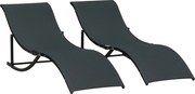 Outsunny Sada 2 ergonomických skládacích slunečníků z hliníku s textilním potahem pro bazén, patio, zahradu, terasu 165x61x63 cm černá | Aosom
