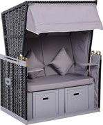 Outsunny plážové lehátko s plným sklápěním dvojité lehátko se střechou zahradní lehátko držák na kelímek lehátko PE ratan šedé 118 x 79 x 50 cm | Aos…