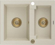 Mexen Carlos, granitový dřez 582x475x177 mm, 1,5-komorový, béžová se zlatým sifonem, 6518581500-69-G