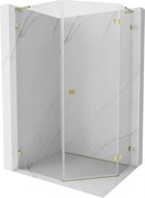 Mexen Lunar, L pravý výklopný pětiúhelníkový sprchový kout 80 x 100 cm, 8mm čiré sklo, zlatý profil, 831L-080P-100L-50-00-P