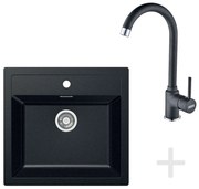 Franke - Kuchyňský set T25, tectonitový dřez SID 610, černá + baterie FP 9000, onyx NEW 114.0366.029