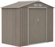 Outsunny 2,42 m² zahradní kůlna efekt dřeva s vyztuženou základnou bez podlahy 213x130x185 cm venkovní zahradní kůlna se 2 posuvnými dveřmi a 4 okny p
