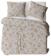 KARO Flanelové povlečení 140x200 1721N šedozelené oranžové květy Flanel Comfort button-up