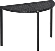 Outsunny Balkonový stůl - Zahradní boční stůl, venkovní nábytek, půlkruhový, polyrattan, kov, černá, 100 x 50 x 74 cm | Aosom