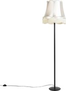 Retro stojací lampa černá s babičkovským stínítkem krémová 45 cm - Simplo