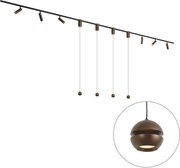 Moderní kolejnicový systém s 6 bodovými světly a 4 závěsnými svítidly Easylift tmavě bronzová 1-fázový - Slimline Uzzy Tira