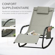 Ergonomické houpací křeslo Outsunny - odnímatelný polštářek, opěrky na ruce, úložný pocket - světle šedý kovový epoxidový textilene | Aosom