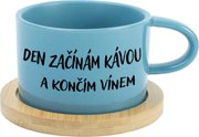 DEN ZAČÍNÁM KÁVOU A KONČÍM VÍNEM - modrý hrníček makronka 200 ml