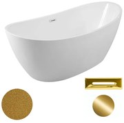 Besco Akrylátová volně stojící vana Ayla Glam Z 170x80 Barva: Bílá/zlatá, Rozměry (cm): 170x80, Typ a barva výpustě: Click-Clack s přepadem, zlatá