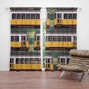 Sablio Závěs Lisabonské historické tramvaje Zelený Pattern: 2ks 140x250cm