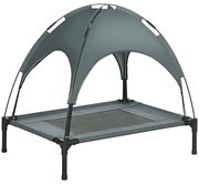 PawHut lehátko pro psy se stříškou, vyvýšené, prodyšné lehátko z taftové tkaniny v šedé barvě 76x61x73cm pro pohodlnou péči o domácí mazlíčky | Aosom…