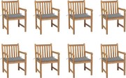 Zahradní židle 8 ks šedé podušky masivní teak 3073059