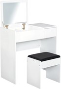 HOMCOM Toaletka s Taburetem a Odklápěcím Zrcadlem 80x40x79 cm a Úložnými Boxy 40x30x40 cm Bílá | Aosom