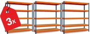 Akce 3x Regál 216x140x50 cm profesionální 5-policový, nosnost 1500 kg - modro-oranžový