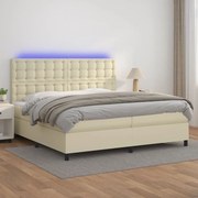 Box spring postel s matrací a LED krémová 200x200 cm umělá kůže 3135965