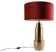 Stolní lampa bronzová s sametovým stínítkem červeným se zlatem 50 cm - Bruut