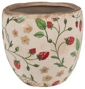 Keramický květináč béžovo červený s dekorem jahod Bertjan – 13 x 11 cm