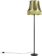 Retro stojací lampa černá s babičkovým stínítkem zelená 45 cm - Simplo