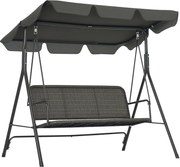 Outsunny zahradní houpačka pro tři osoby s nastavitelnou stříškou, sedadlo z PE ratanu a opěrkami na balkón, terasu, patio, nosnost 240 kg, 167x112x15