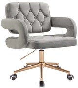 LuxuryForm DESIGN Otočná židle ADRIA VELUR na zlaté podstavě s kolečky - šedá