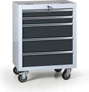 Pojízdný dílenský box na nářadí G2, 5 zásuvek, 645 x 460 x 860 mm, grafit