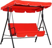 Kovový zahradní houpací křeslo Outsunny pro 3 osoby s nastavitelnou markýzou, sedadlem a opěrkami 1,72D x 1,1Š x 1,52V m Černá ocel Červený polyester