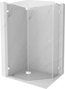 Mexen Lunar, L pětiúhelníkový sprchový kout naklápěcí doleva 100 x 90 cm, 8mm čiré sklo, bílý profil, 831L-100L-090P-20-00-L