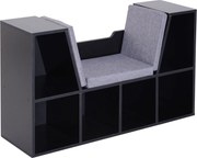 HOMCOM Dvoudílná knihovna s moderním designem a lavičkou, 6 přihrádek a 3 polštáře, 102D x 30Š x 61V cm, Černá Šedá | Aosom
