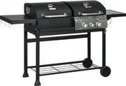Outsunny plynový grilovací vozík 2+1 hořák s teploměrem 3kW BBQ gril na dřevěné uhlí s odkládací plochou Boční odkládací plocha Háček pro kempování Č…