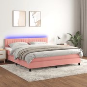 Box spring postel s matrací a LED růžová 160x200 cm samet