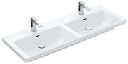 Villeroy & Boch Subway 3.0 - Dvojumyvadlo nábytkové 130x47 cm, s přepadem, otvory pro baterie, CeramicPlus, alpská bílá 4A71D5R1
