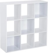 Bílá knihovna HOMCOM pro domácnost a kancelář, moderní regál s 9 přihrádkami z dřevotřísky, 91x29,5x91cm | Aosom
