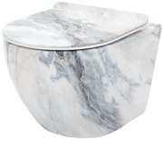 Závěsná WC mísa se SoftClose sedátkem REA CARLOS SLIM RIMLESS, leštěná žula