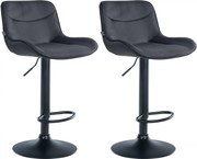 2x Barová židle Vonore - samet, černý rám - Černá