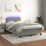 Box spring postel s matrací a LED světle šedá 120x200 cm samet