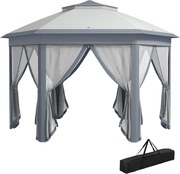 Zahradní pavilion Outsunny Pop-Up stan 4 x 4 m s taškou 6 bočními panely dvojitou střechou hexagonální šedý | Aosom