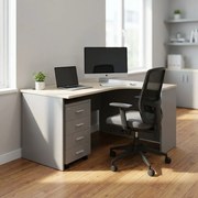 Sestava kancelářského nábytku SimpleOffice 2, 140 cm, pravá, šedá / dub světlý