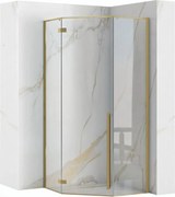 Rea Diamond, 5-úhelníkový sprchový kout 90x90, 6mm čiré sklo, zlatý matný profil + černá sprchová vanička, KPL-K6507