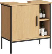 HOMCOM Koupelnová skříňka pod umyvadlo se dveřmi a nastavitelnou policí pro sloupkové umyvadlo 60x30x59,5 cm Dub | Aosom