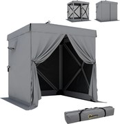 Outsunny 185×185 cm voděodolný skládací altán — stabilní, 4 síťové panely, UPF30+, párty stan — tmavě šedý | Aosom