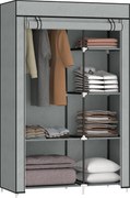 HOMCOM Textilní Skříň s 6 Policemi, Oblečkový Prut, Skříň na Zip pro Oblékací Pokoj a Ložnici, 103 x 43 x 162,5 cm, Světle Šedá | Aosom