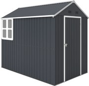 Outsunny Ocelový Kůlna na Nářadí, 4㎡ Zahradní Dům s Oknem a Zámkem, 259 x 172 x 222 cm Kůlna pro Balkon a Terasu, Tmavě šedá