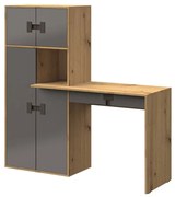 Psací stůl s regálem Tikrote TE11, Barva: dub artisan / šedý lesk