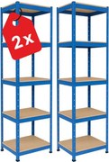 Regál 180x40x40 cm lakovaný 5-policový, nosnost 875 kg - modrý - 2ks