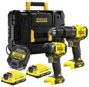 Stanley - 18V AKU sada příklepové vrtačky a rázového utahováku, 2x aku 2,0 Ah Li-Ion, nabíječka SFMCK461D2T-QW