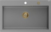 Mexen Elix, 1-korový granitový dřez 800 x 500 mm, šedá, zlatý sifon, 6527801005-71-G