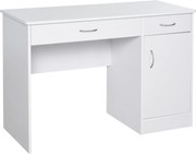 HOMCOM Moderní stůl pro PC s 2 zásuvkami a 1 skříňkou, stůl s úspornou knihovnou do kanceláře nebo ložnice v dřevě, bílý | Aosom
