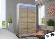 ADRK Furniture Posuvná skříň s LED osvětlením BENISSO 120 SW-BEN-W+S-120+L-V067
