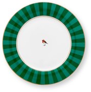 Pip Studio Love Birds Stripes talíř Ø26,5cm, zelený (Talíř na hlavní chod)